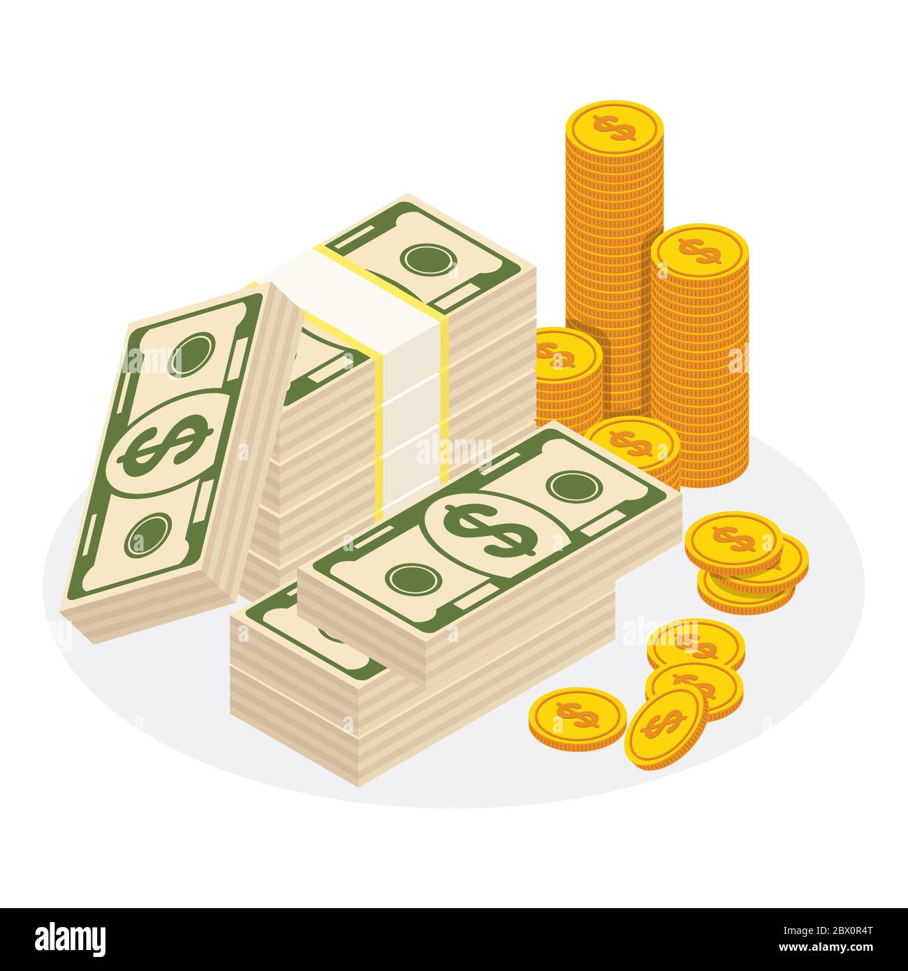 Stack of money. Packing in bundles of bank notes, gold coins Stock ...