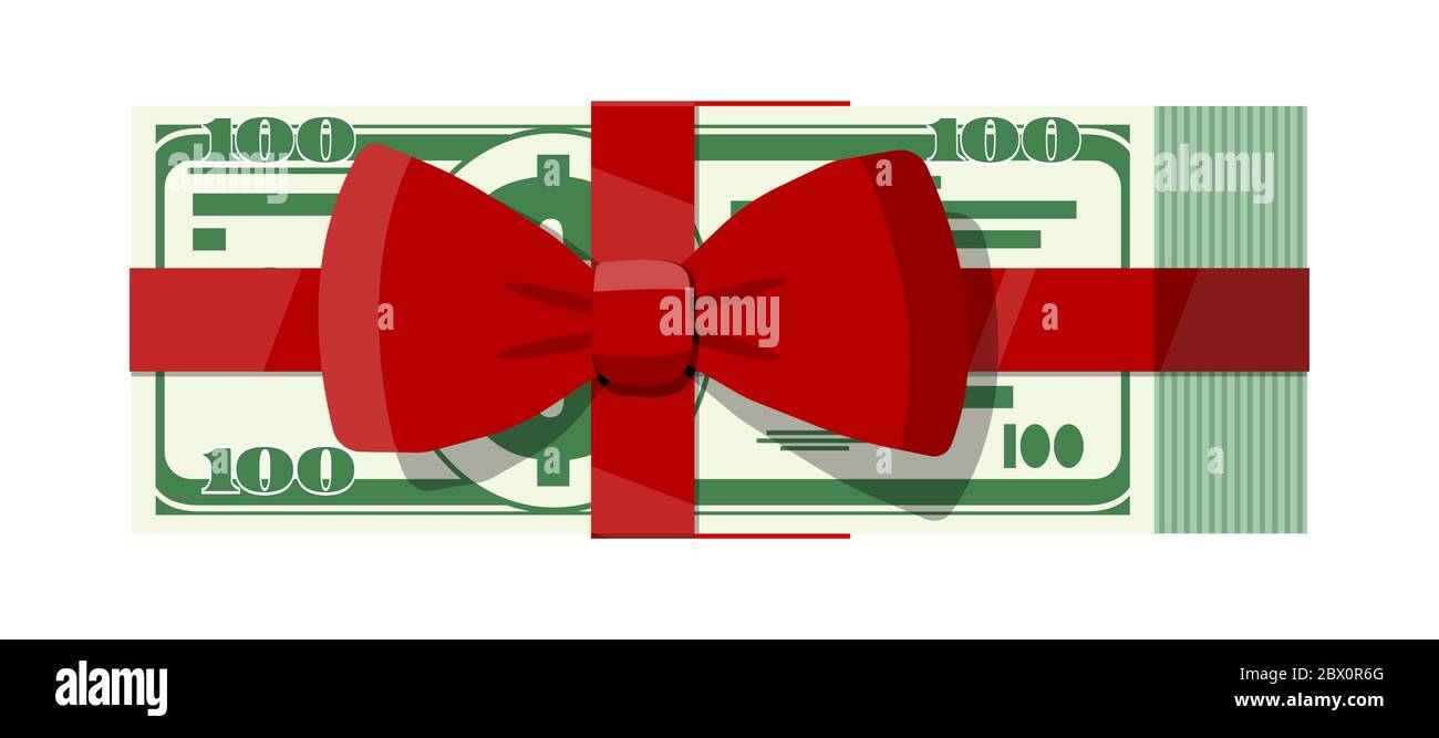 Bundle of dollars with tied red ribbon and bow. Packed money icon ...