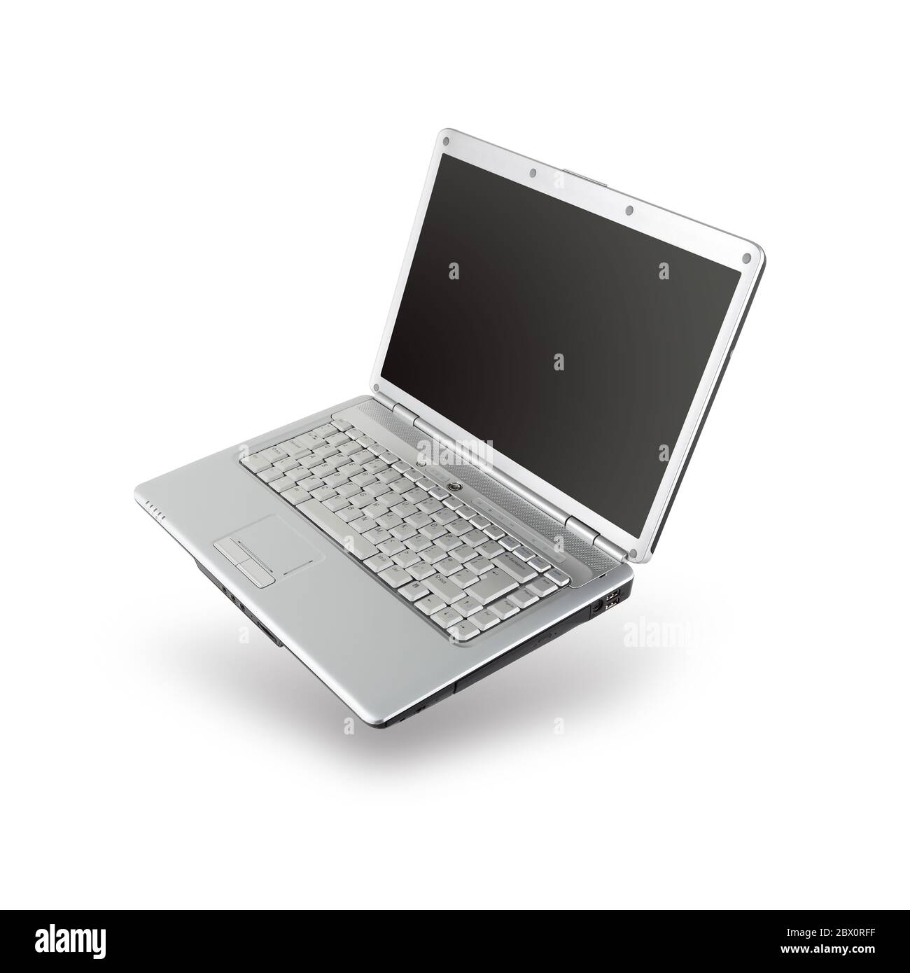 Open laptop floating angled with drop shadow and clipping path Stock ...