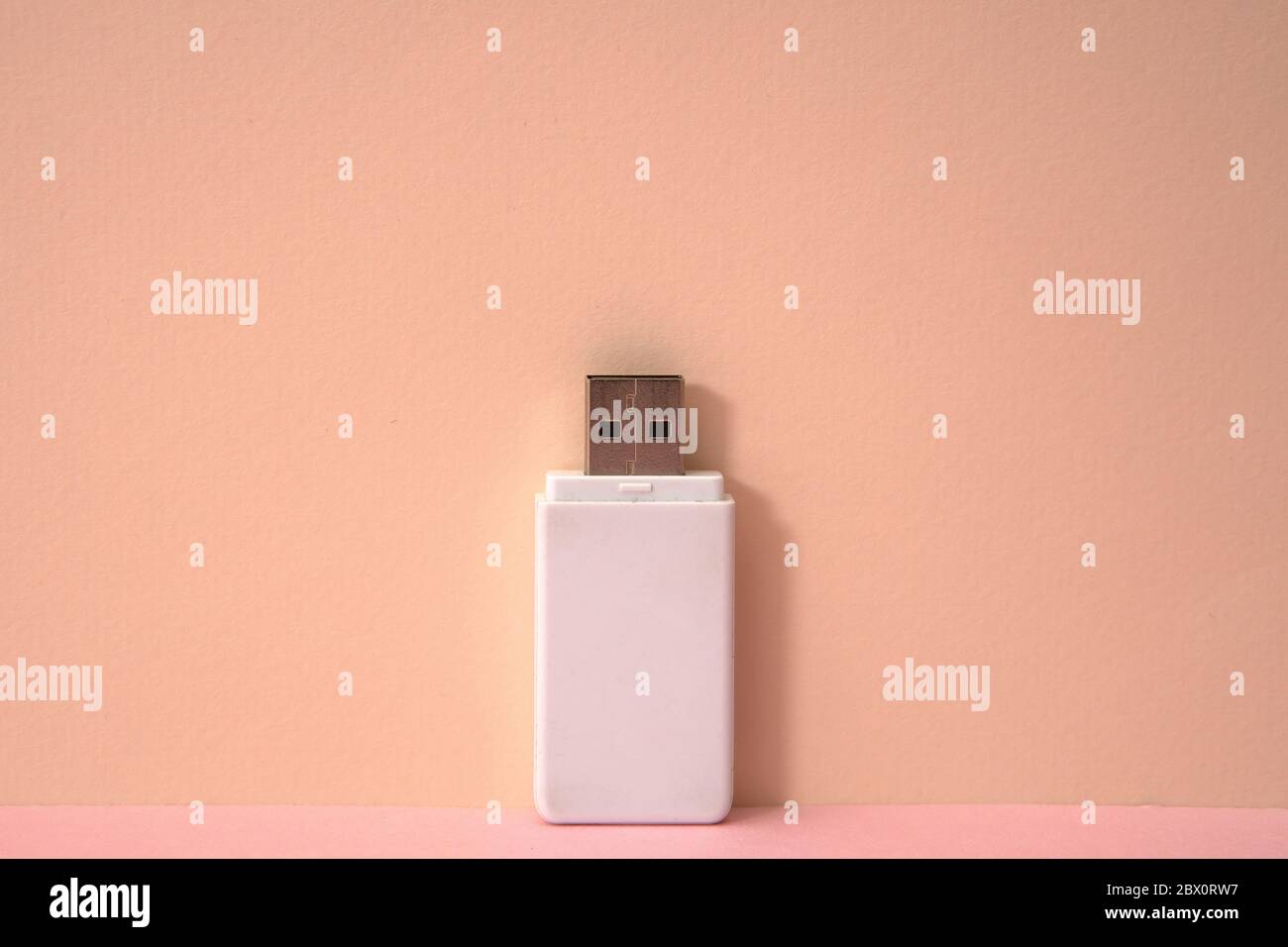 Pink color background and white USB memory storage Stock Photo - Alamy