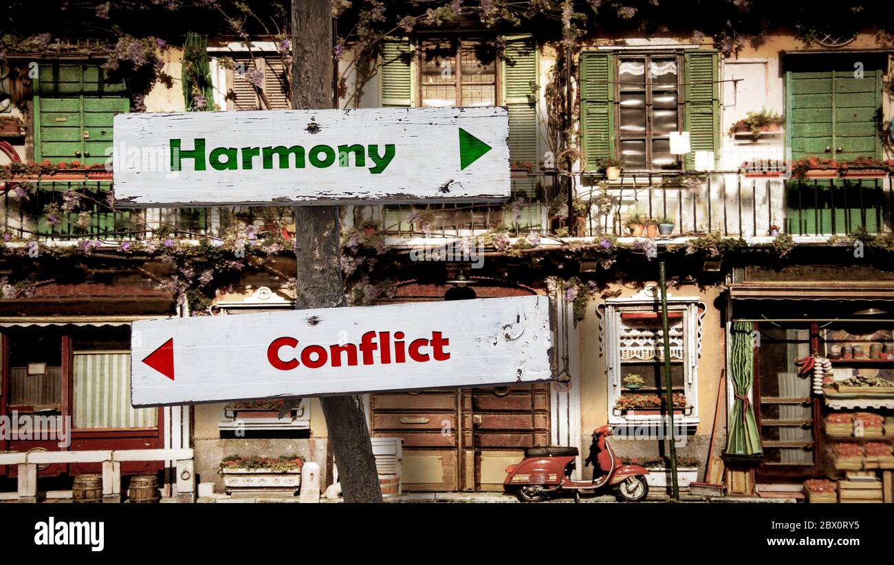 Street the Direction Way to Harmony versus Conflict Stock Photo - Alamy