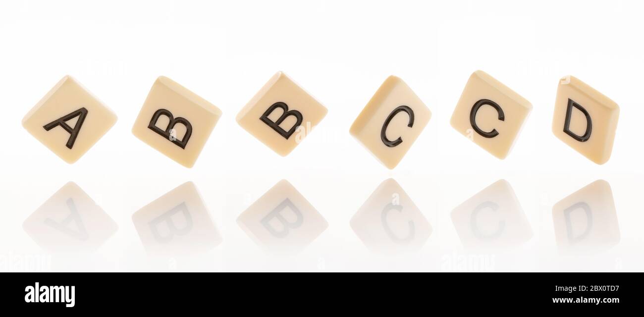 Alphabet A,B,C,D word block with white background Stock Photo - Alamy