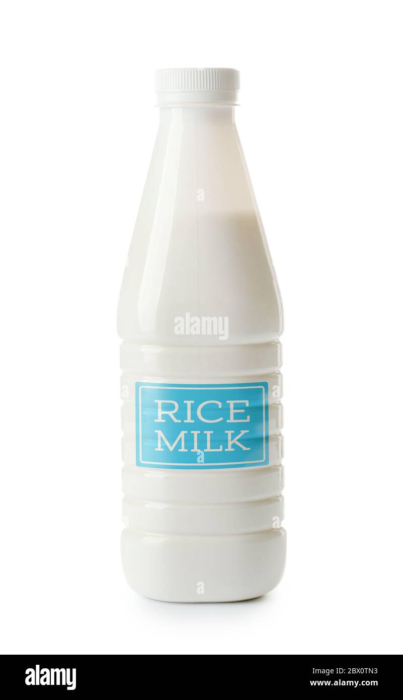 Bottle of rice milk on white background Stock Photo - Alamy