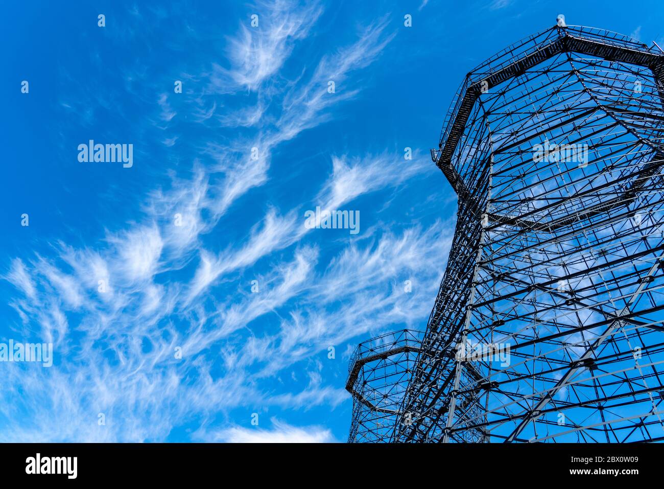 Blue sky with cirrus clouds, filigree ice clouds at high altitude ...