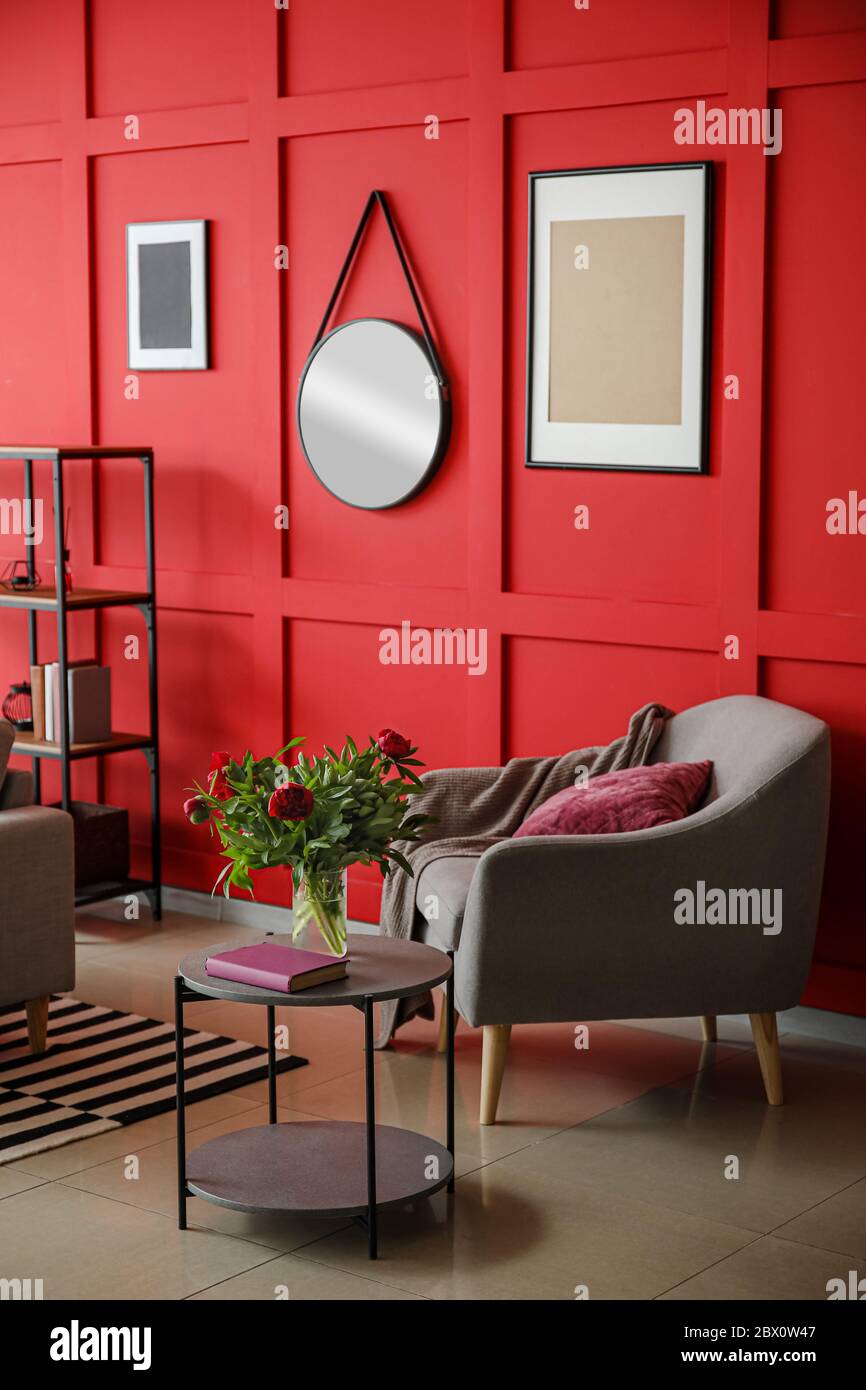 Interior of modern room with mirror Stock Photo - Alamy