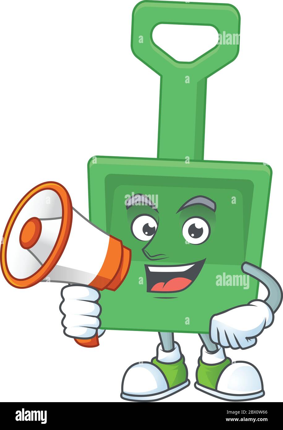 An image of green sand bucket cartoon design style with a megaphone ...
