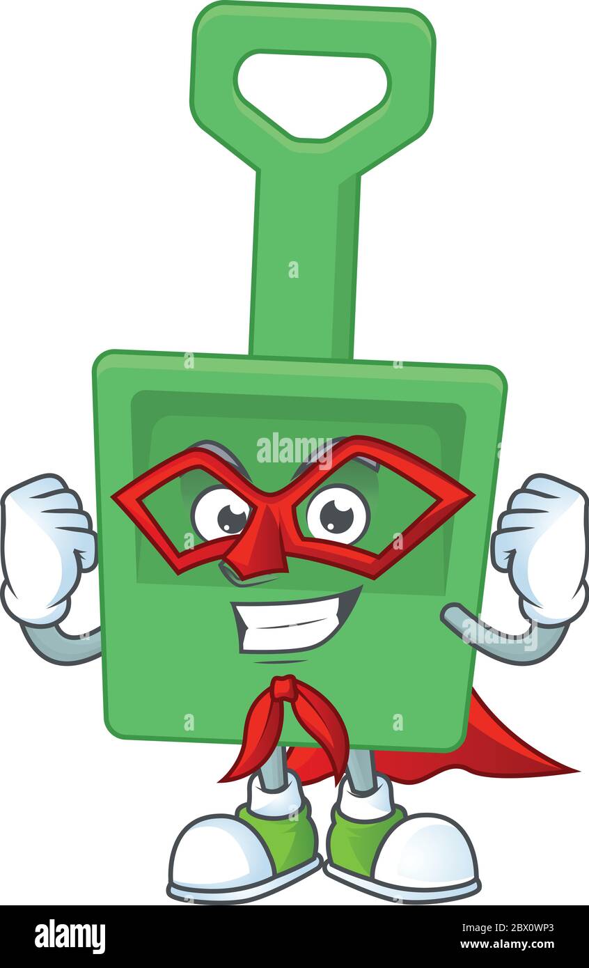 Green sand bucket cartoon drawing concept performed as a Super hero ...
