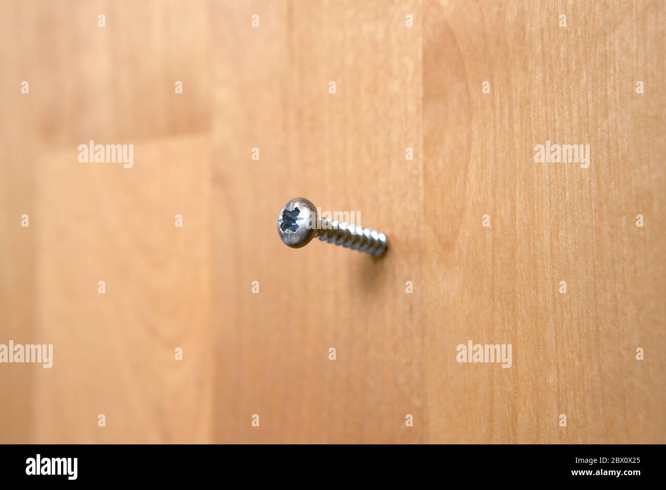 a screw embedded in the surface of wood Stock Photo - Alamy