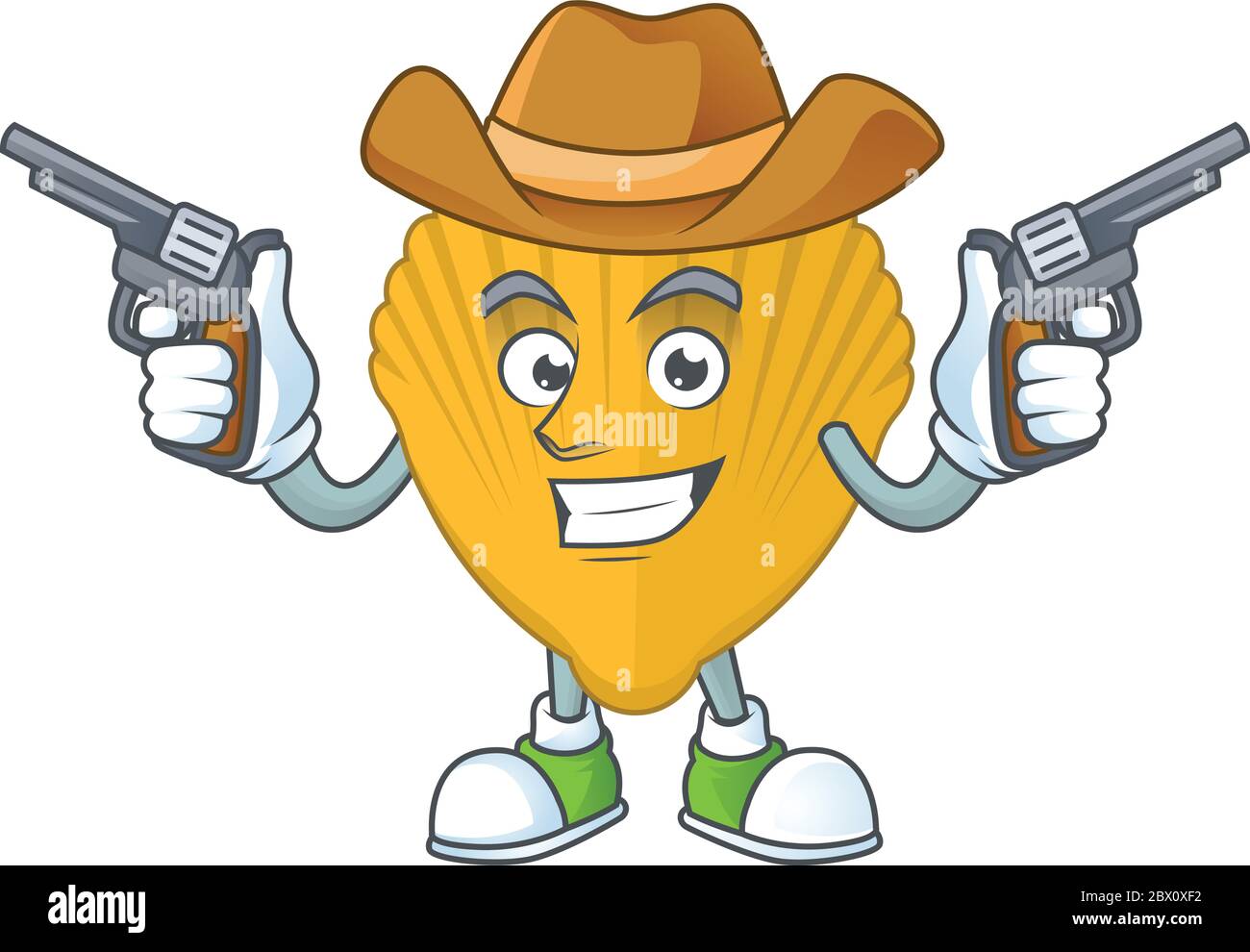A masculine cowboy cartoon drawing of yellow clamp holding guns Stock ...