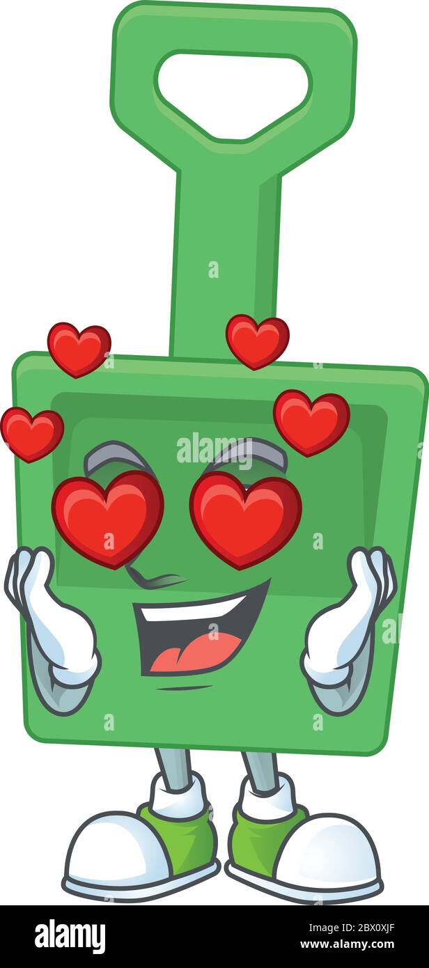 An adorable green sand bucket cartoon mascot style with a falling in ...
