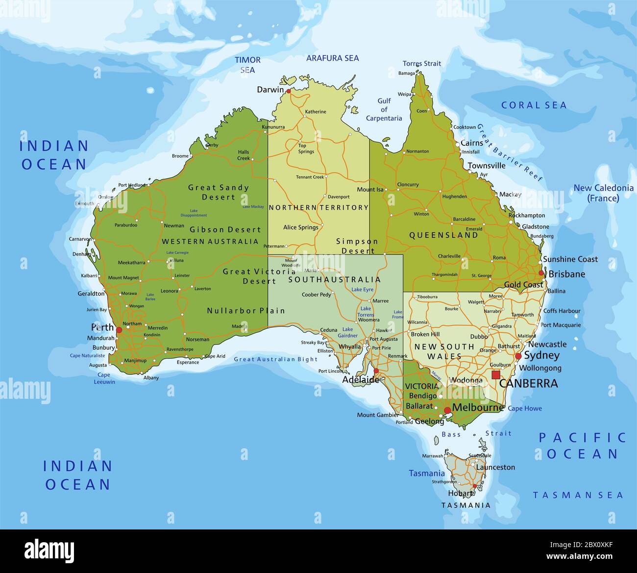 Highly detailed editable political map with separated layers. Australia ...