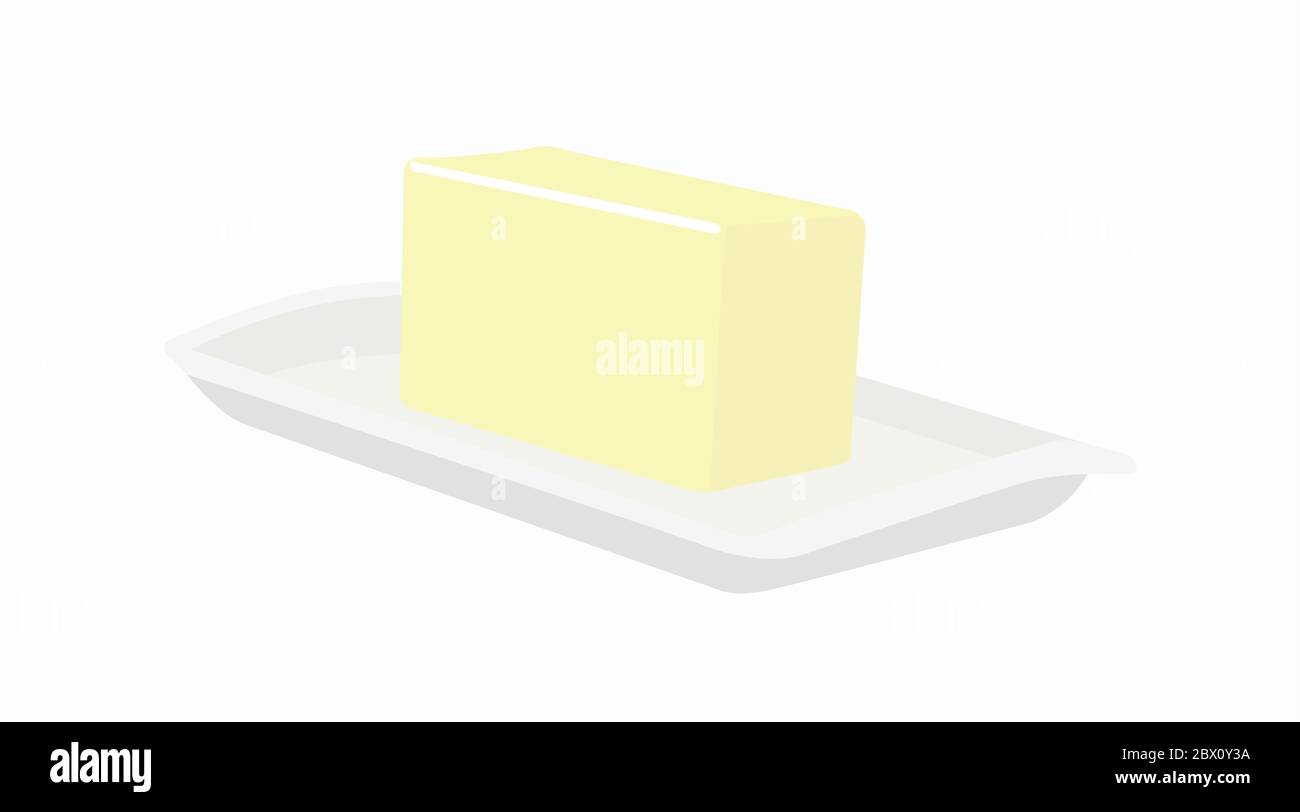 Bar Of Butter On White Plate, Vector Illustration, Isolated Stock ...