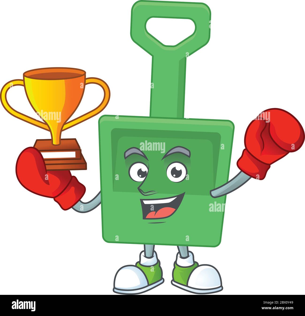 Proudly face of boxing winner green sand bucket cartoon character ...