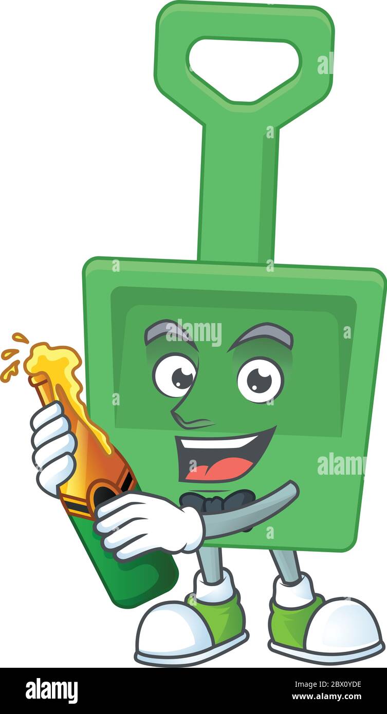 Happy face of green sand bucket cartoon design toast with a bottle of ...