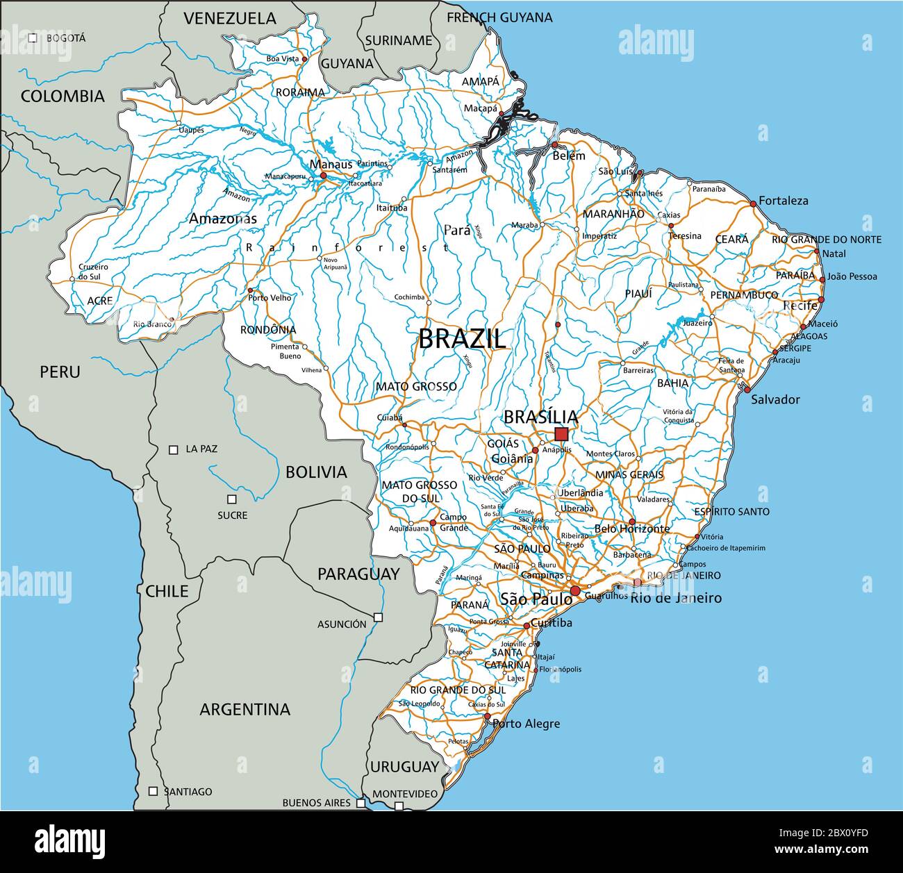 High detailed Brazil road map with labeling Stock Vector Image & Art ...