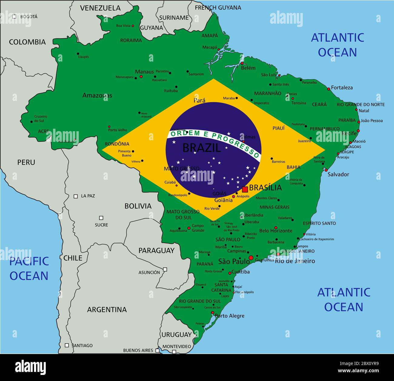 Brazil highly detailed political map with national flag Stock Vector ...