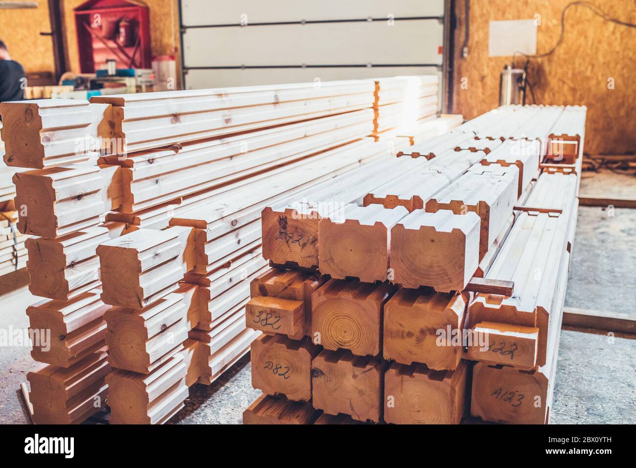 Stacked timber finished products - sawmill - production of glued ...