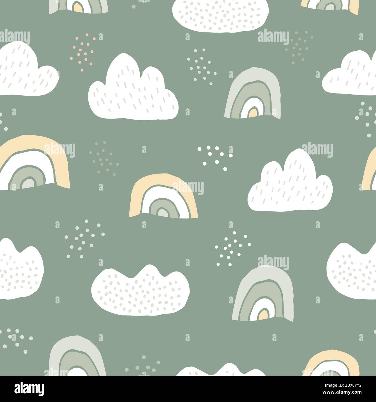 Nordic seamless pattern. Rainbow, clouds and dots Stock Vector Image ...