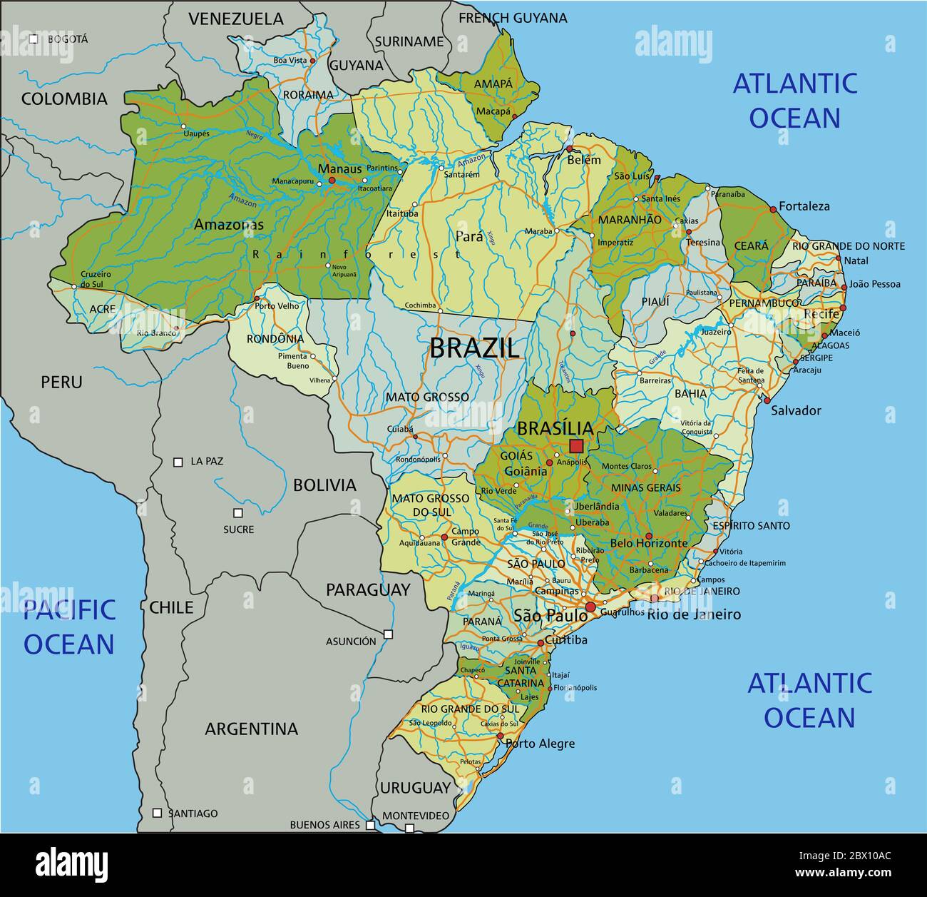 Brazil - Highly detailed editable political map with separated layers ...