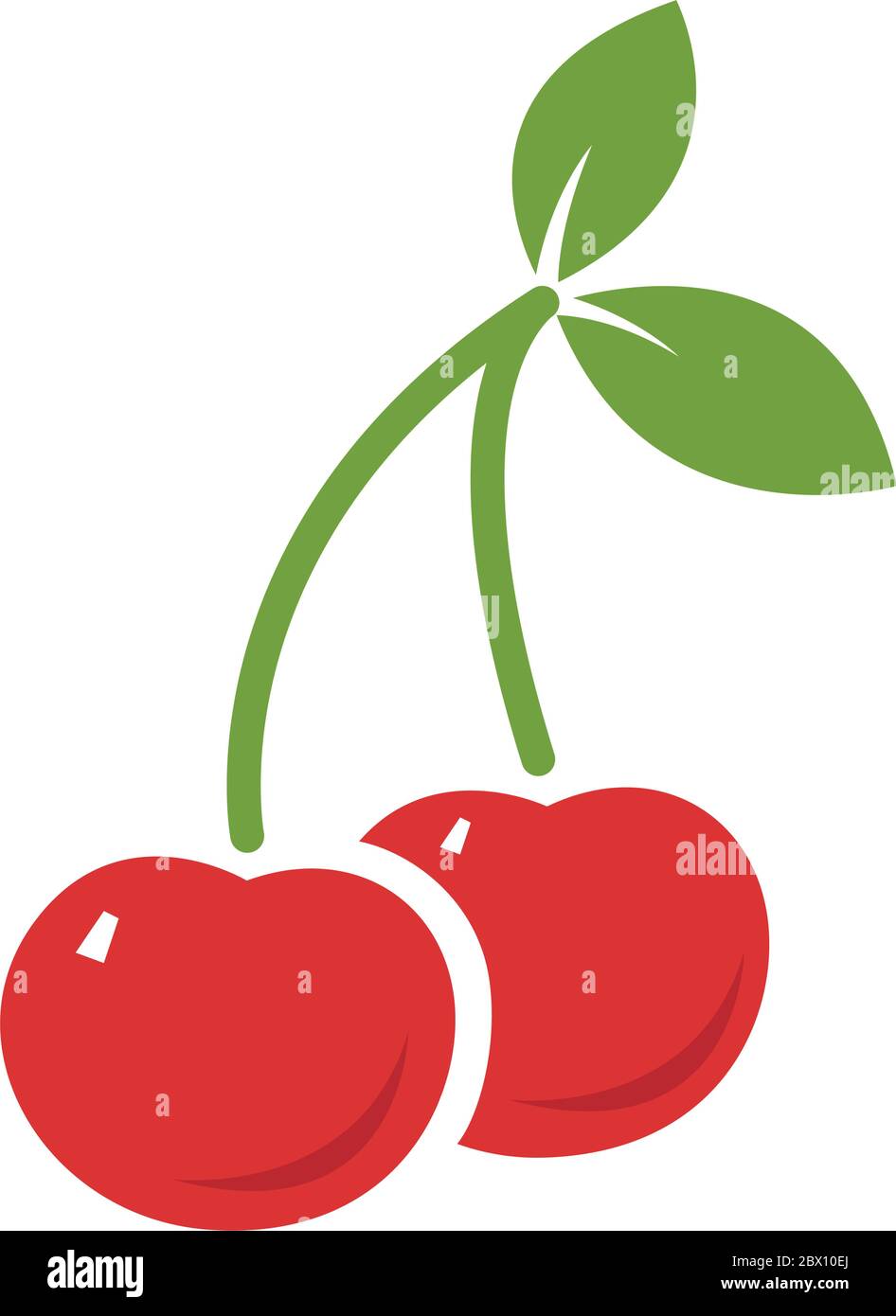 Two cherries with leaves flat icon isolated on white vector ...