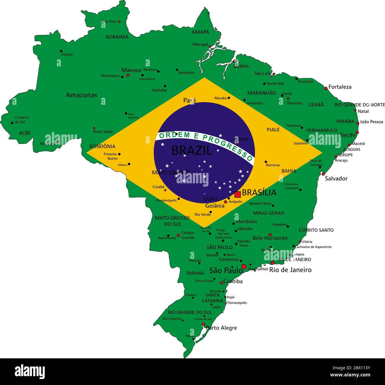 Brazil highly detailed political map with national flag Stock Vector ...