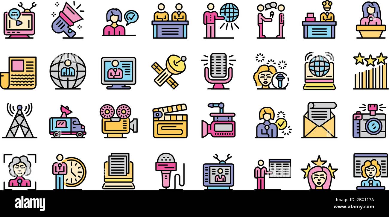 TV presenter icons set, outline style Stock Vector Image & Art - Alamy