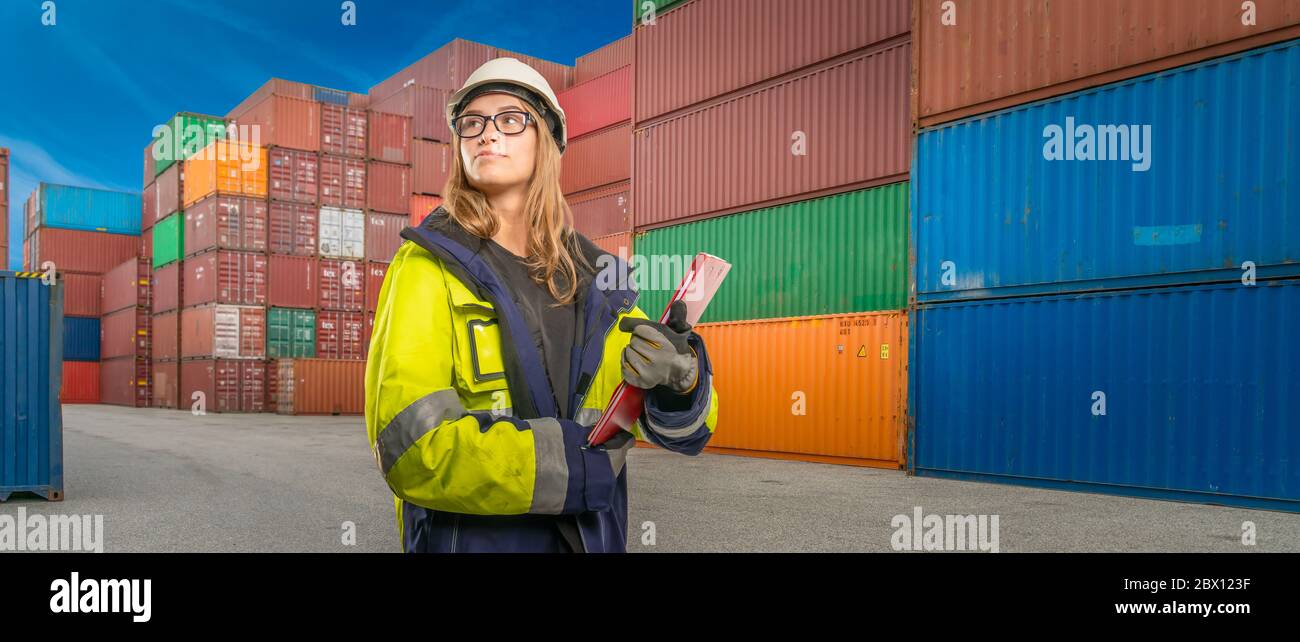 Container port worker female hi-res stock photography and images - Alamy