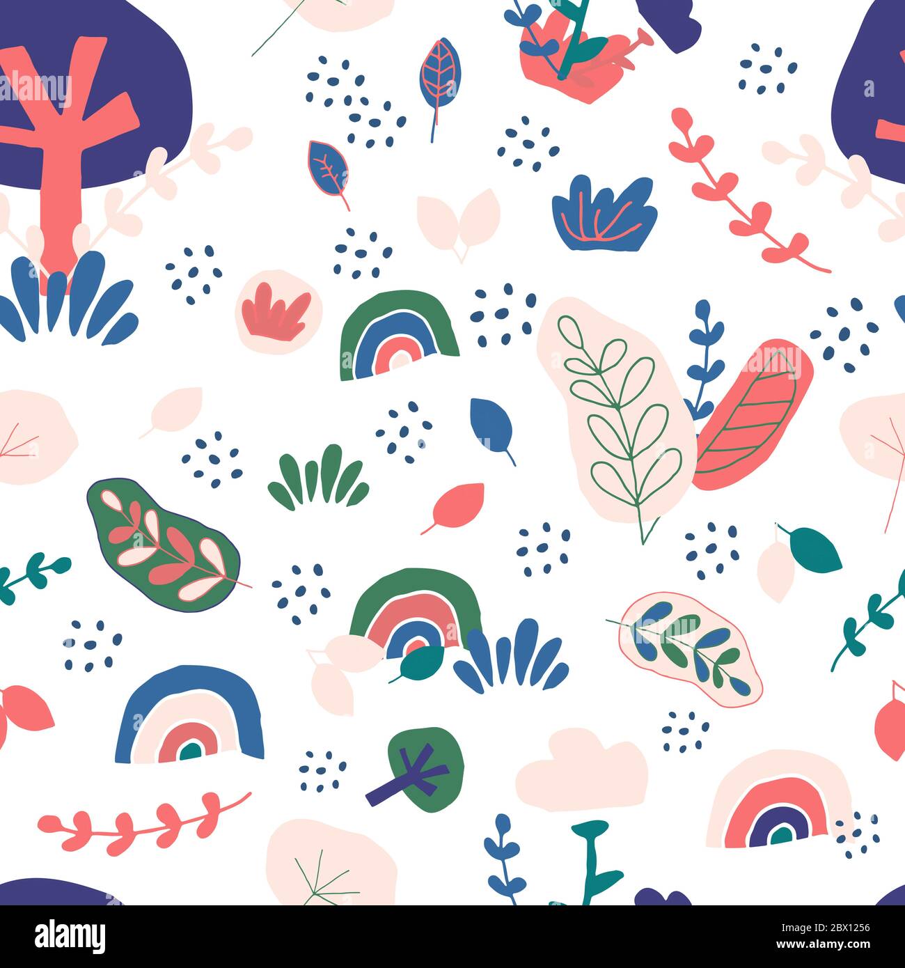 Nordic seamless pattern. Leaf, tree, rainbow, gras Stock Vector Image ...