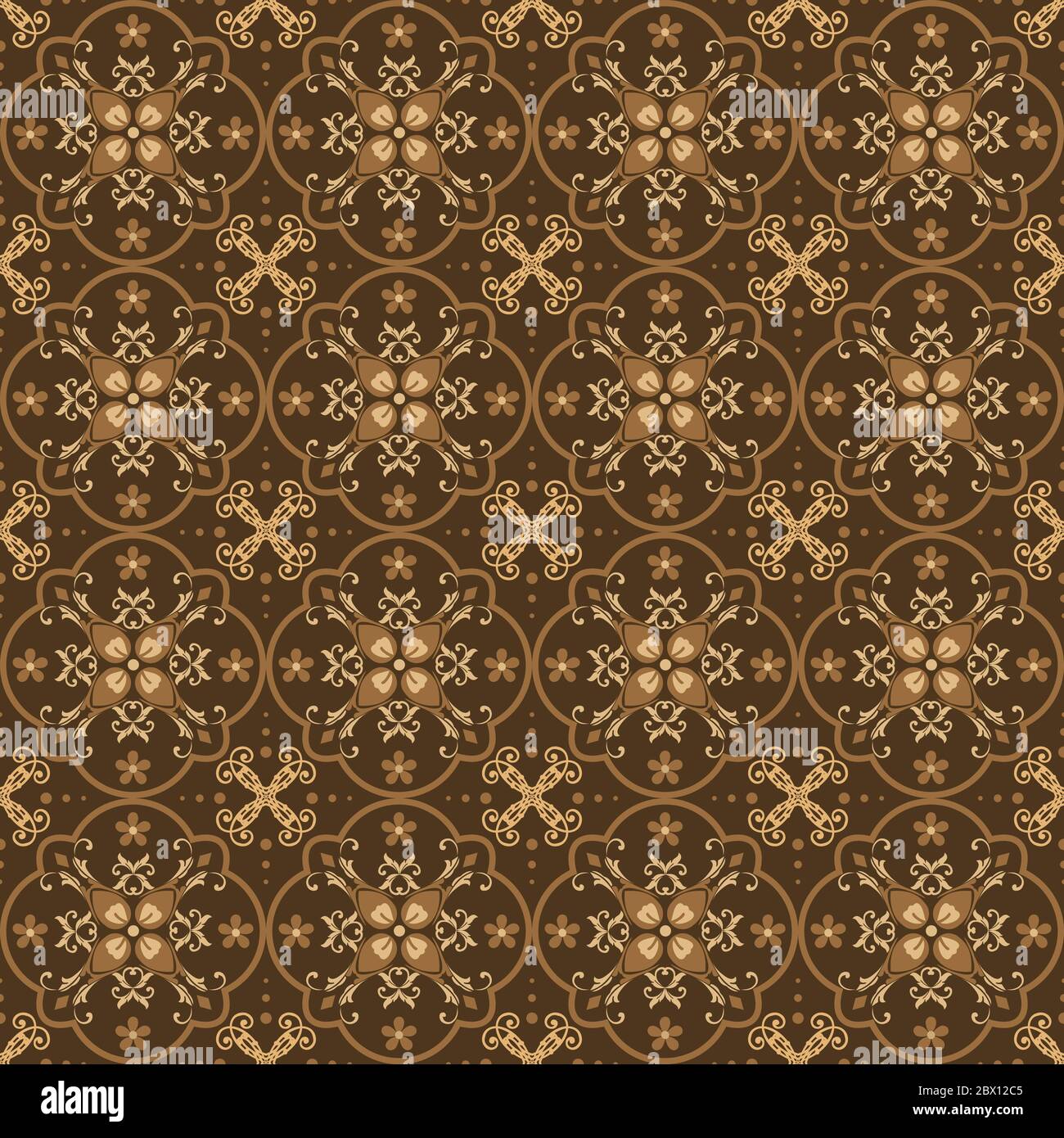 The beautiful motif on Javanese batik with seamless golden brown color ...