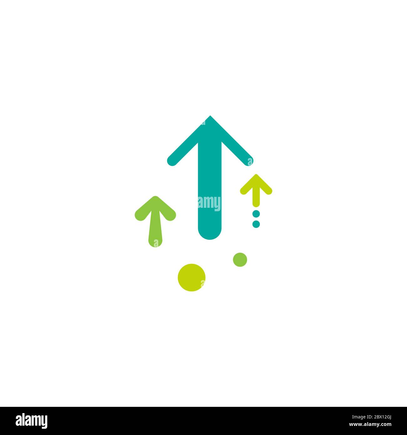 three green arrows up with dots on white background. Launch, upgraid ...