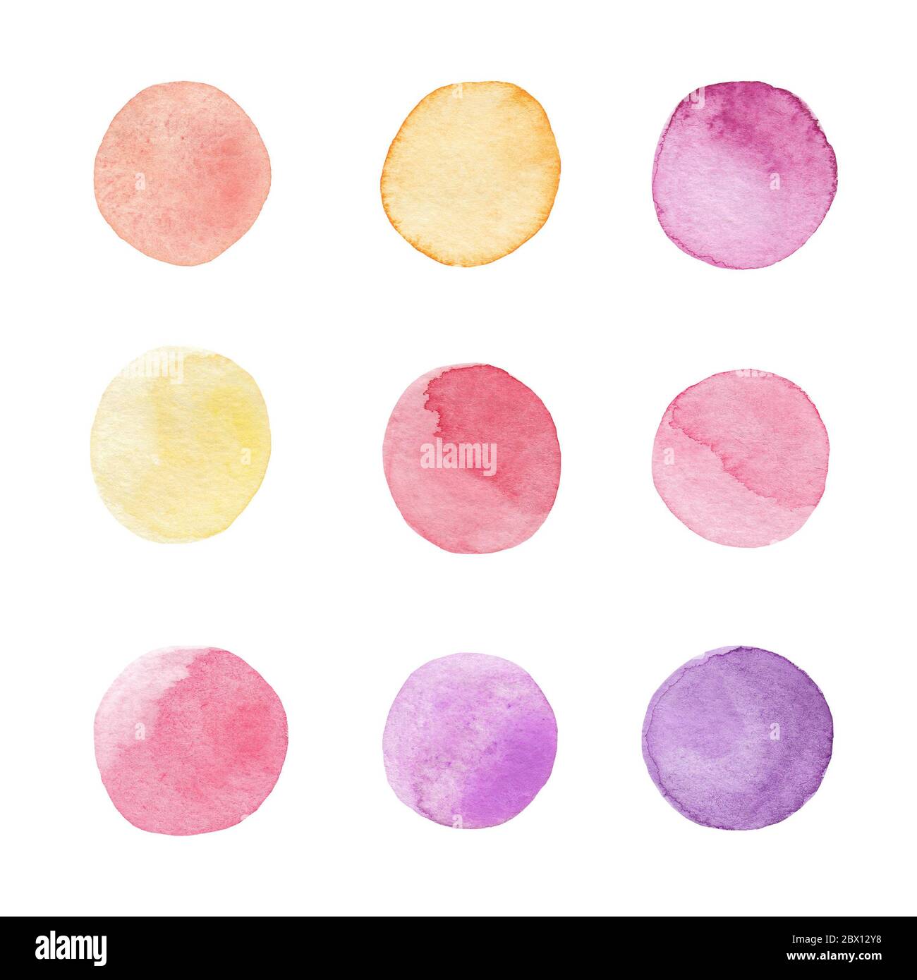 Set of colorful watercolor hand painted circle isolated on white ...