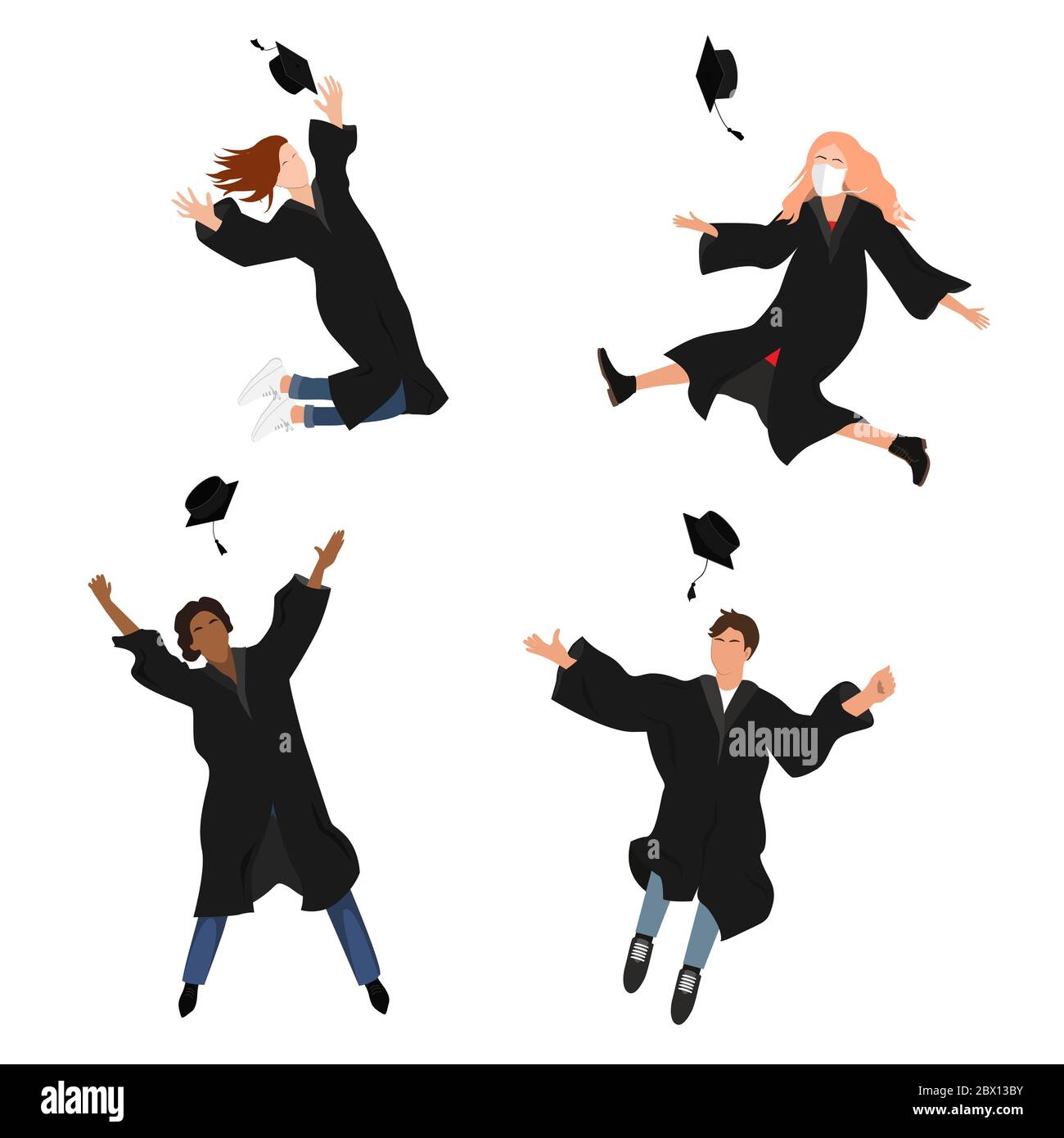 Vector set with happy graduate students in graduation clothing. Grads ...