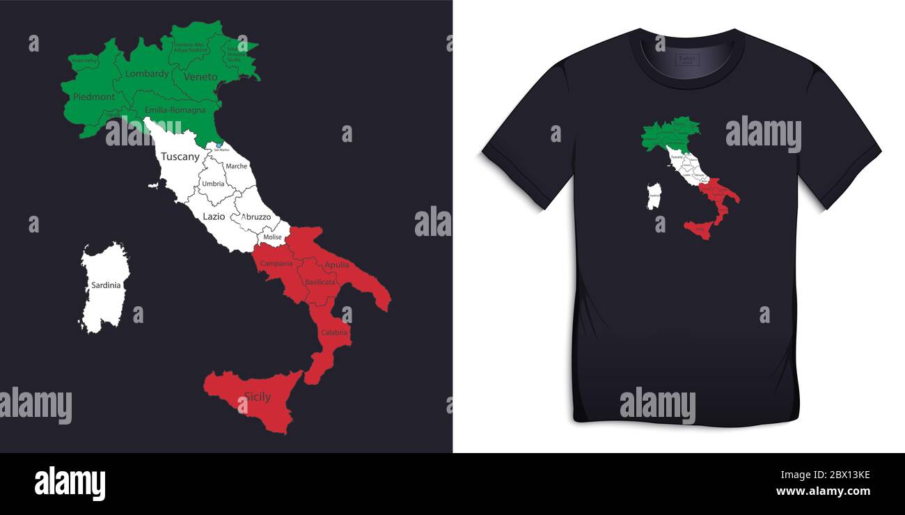 Print for t-shirt graphic design with Italy map in the colors of the ...