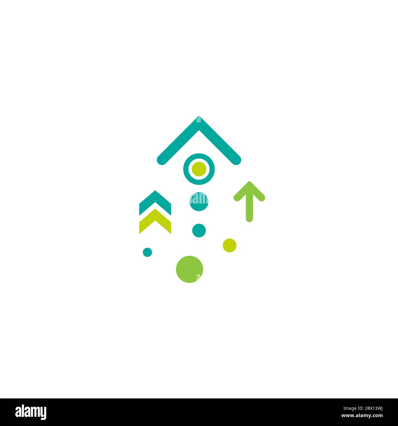 three green arrows up with dots on white background. Launch, upgraid ...