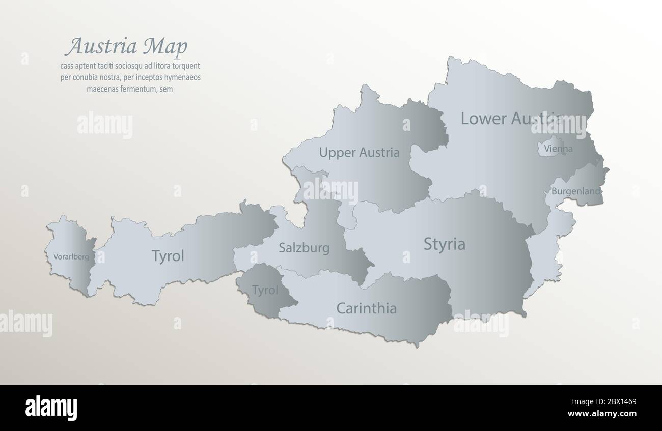 Austria map, administrative division with names, white blue card paper ...