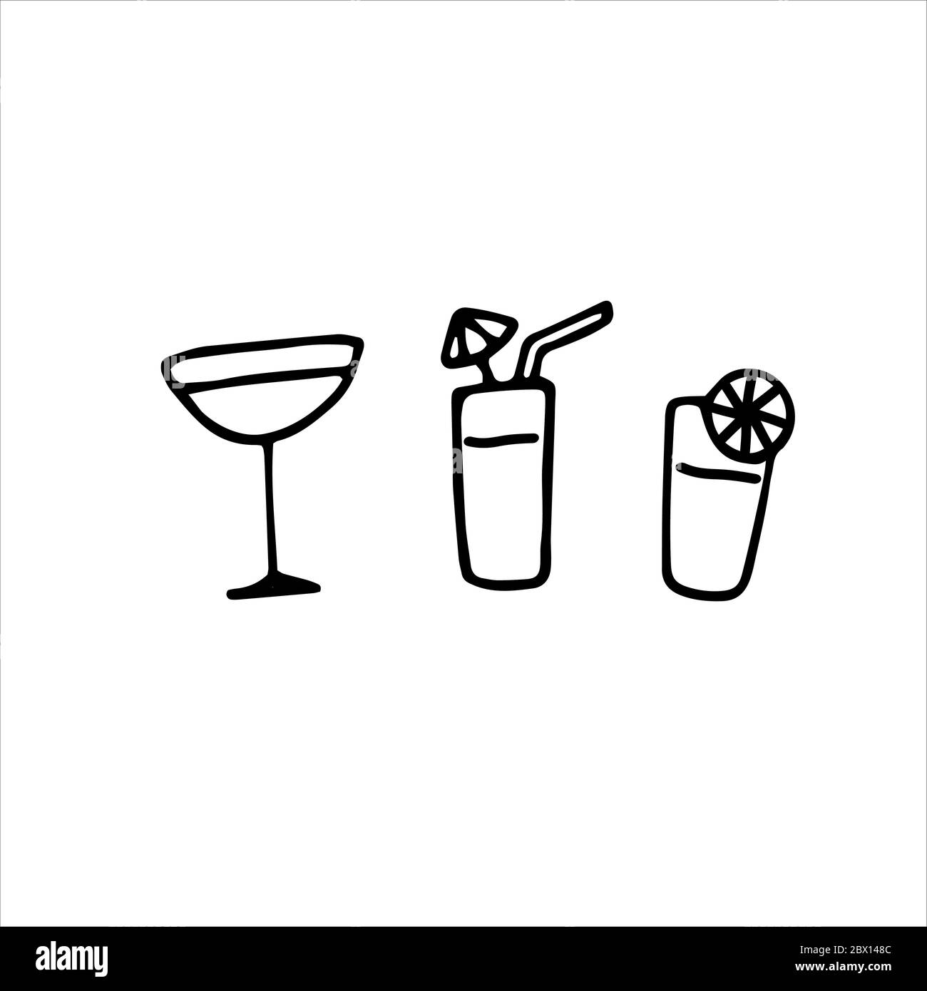Cocktail Doodle Icons Vector Hand Drawn Illustration Stock Vector