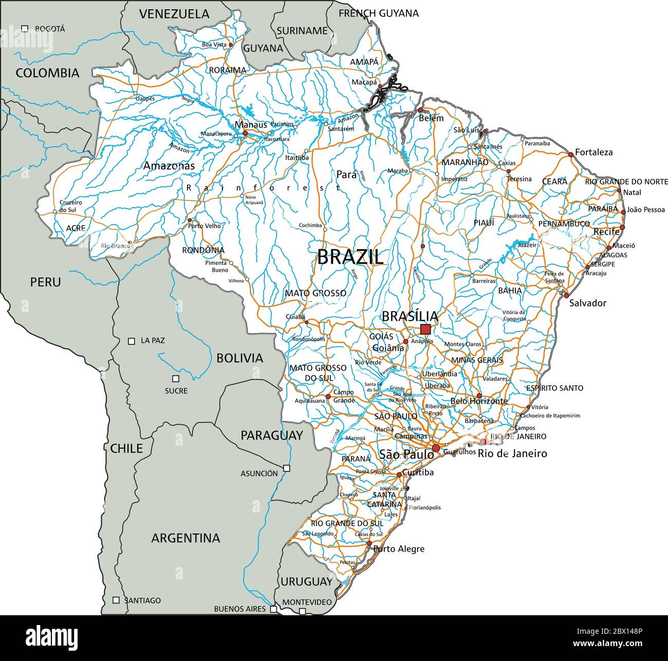 High detailed Brazil road map with labeling Stock Vector Image & Art ...