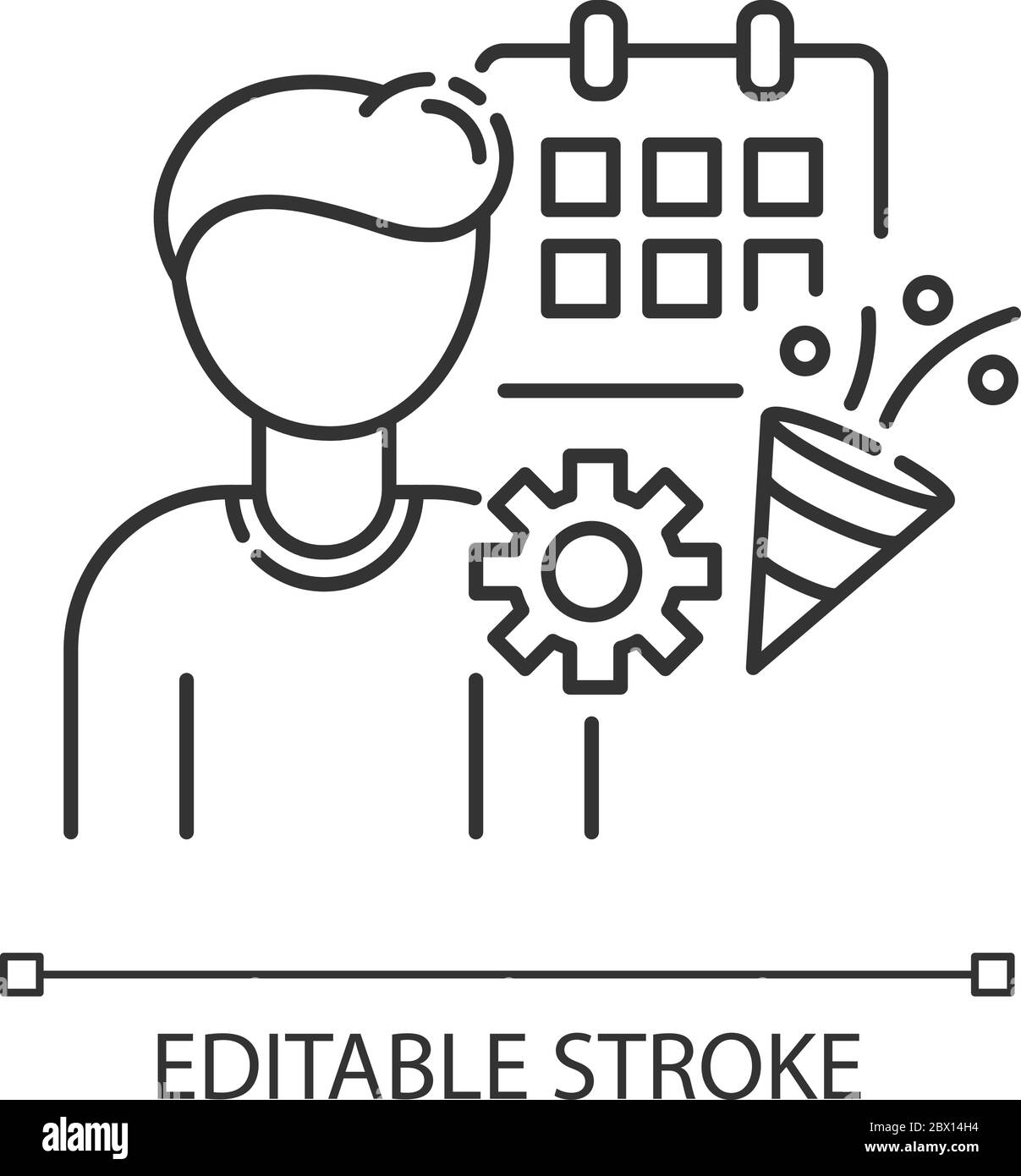 Event manager pixel perfect linear icon. Party planning. Worker ...