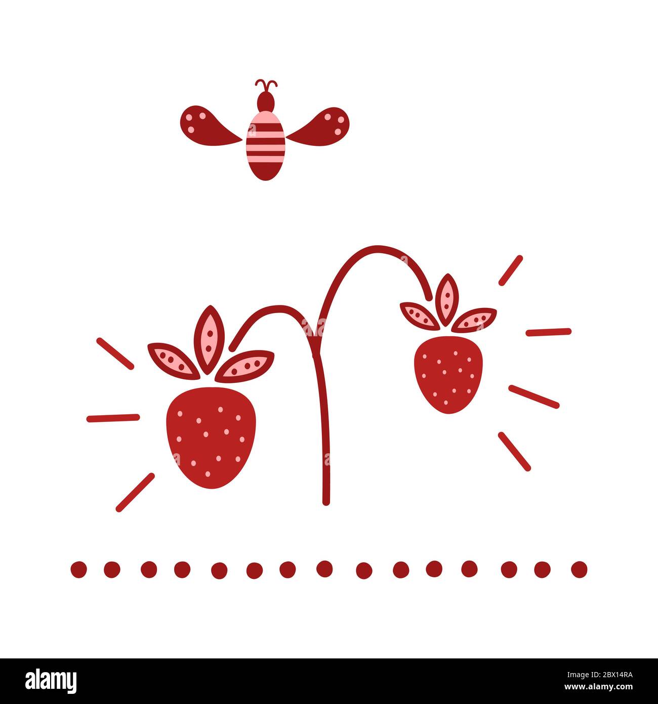 Folk art. Harvesting strawberry in folk style with decorative elements ...