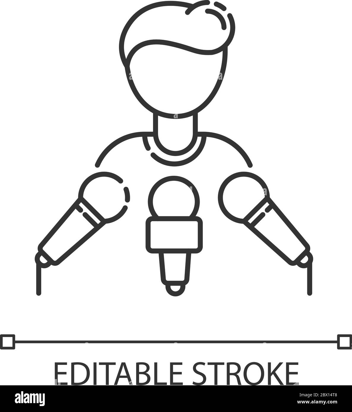 Spokesperson pixel perfect linear icon. Press conference. Speaker on ...