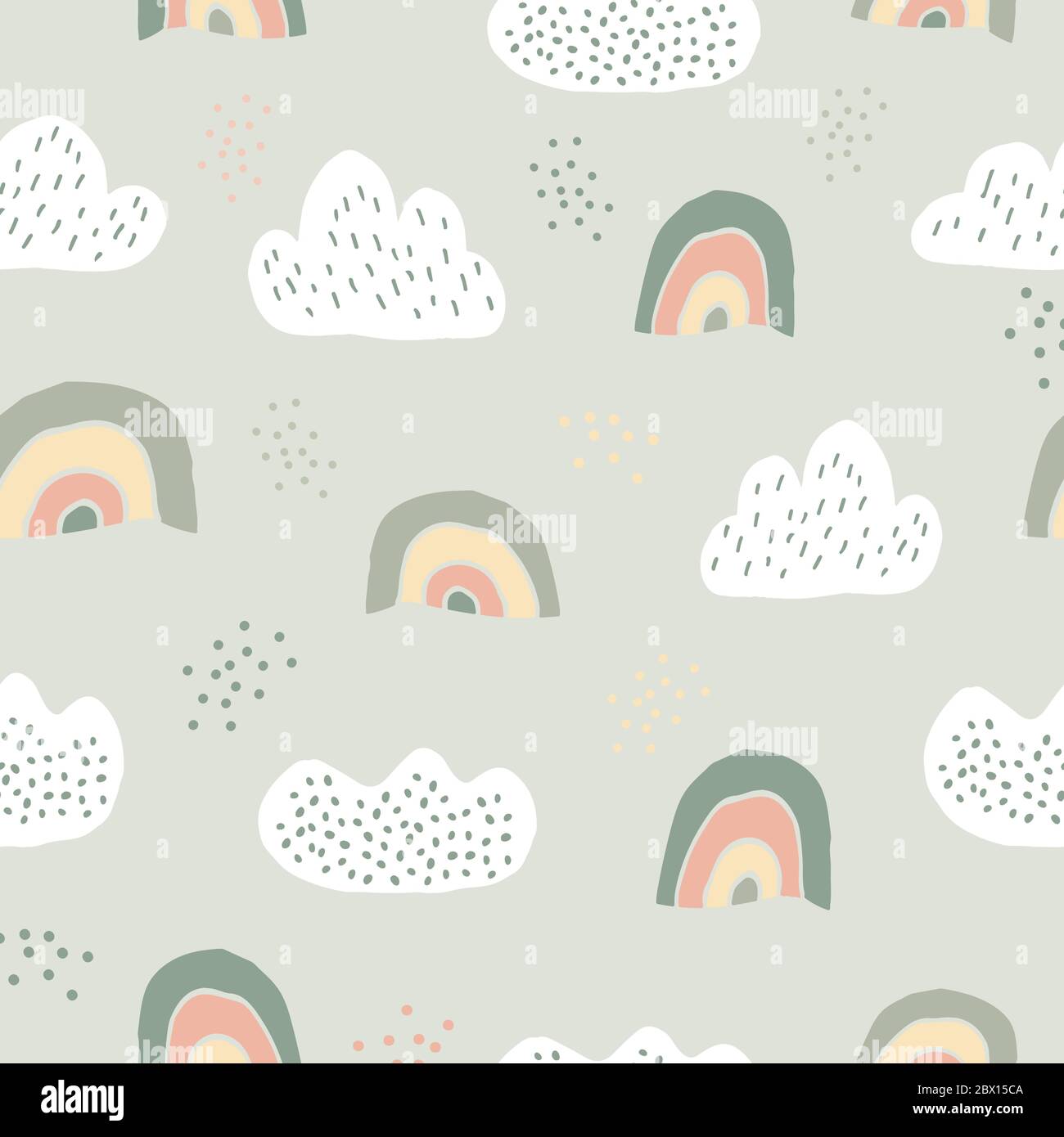 Nordic seamless pattern. Rainbow, clouds and dots Stock Vector Image ...