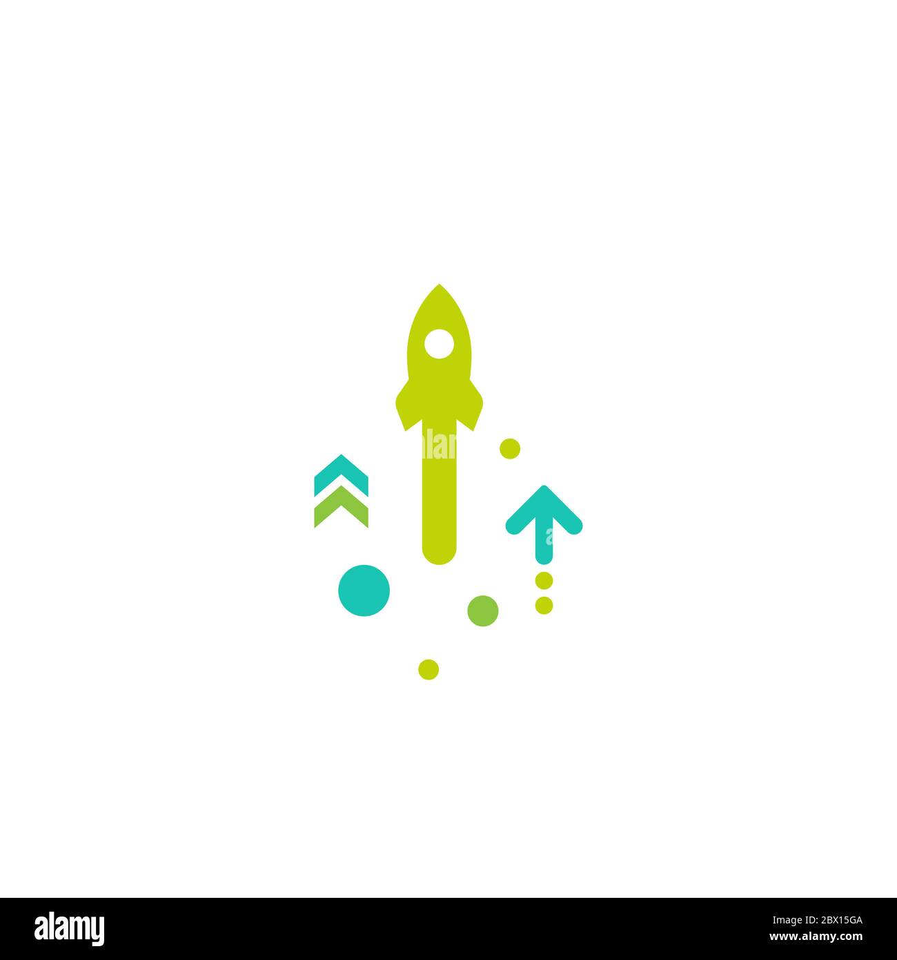 three green arrows up with dots on white background. Launch, upgraid ...
