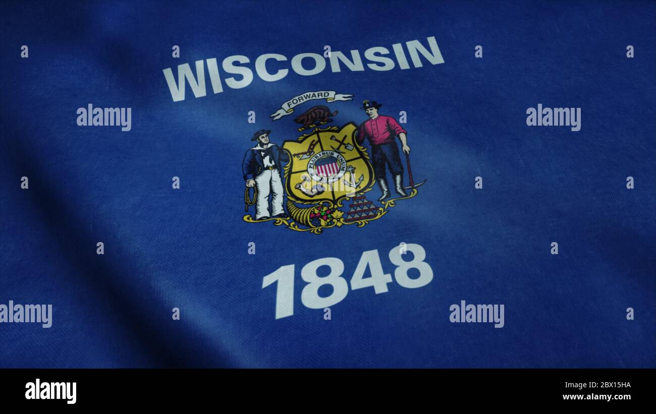 State flag of Wisconsin waving in the wind. Seamless loop with highly ...