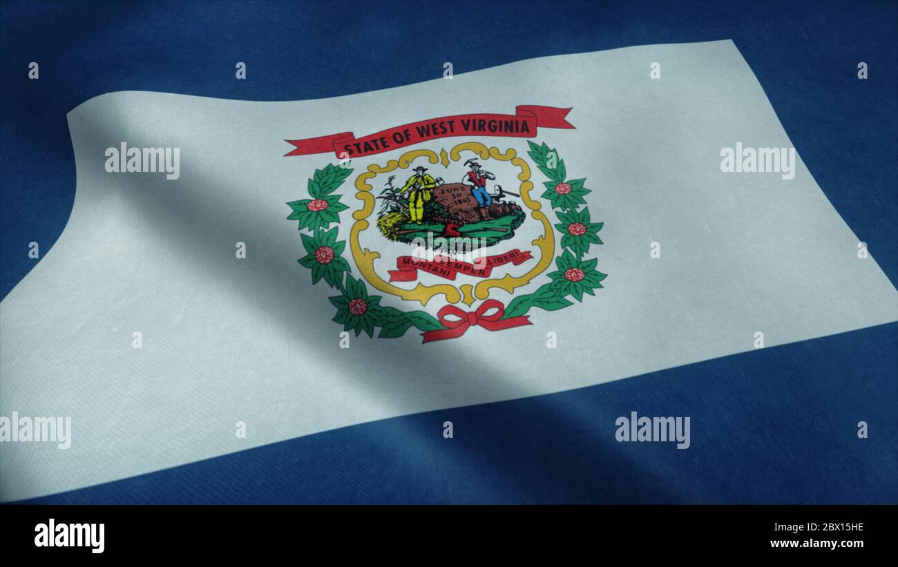 State flag of West Virginia waving in the wind. Seamless loop with ...