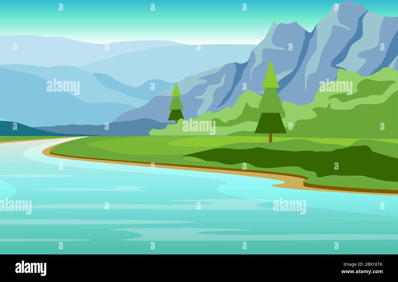 Winding River Mountain Forest Beautiful Rural Nature Landscape ...