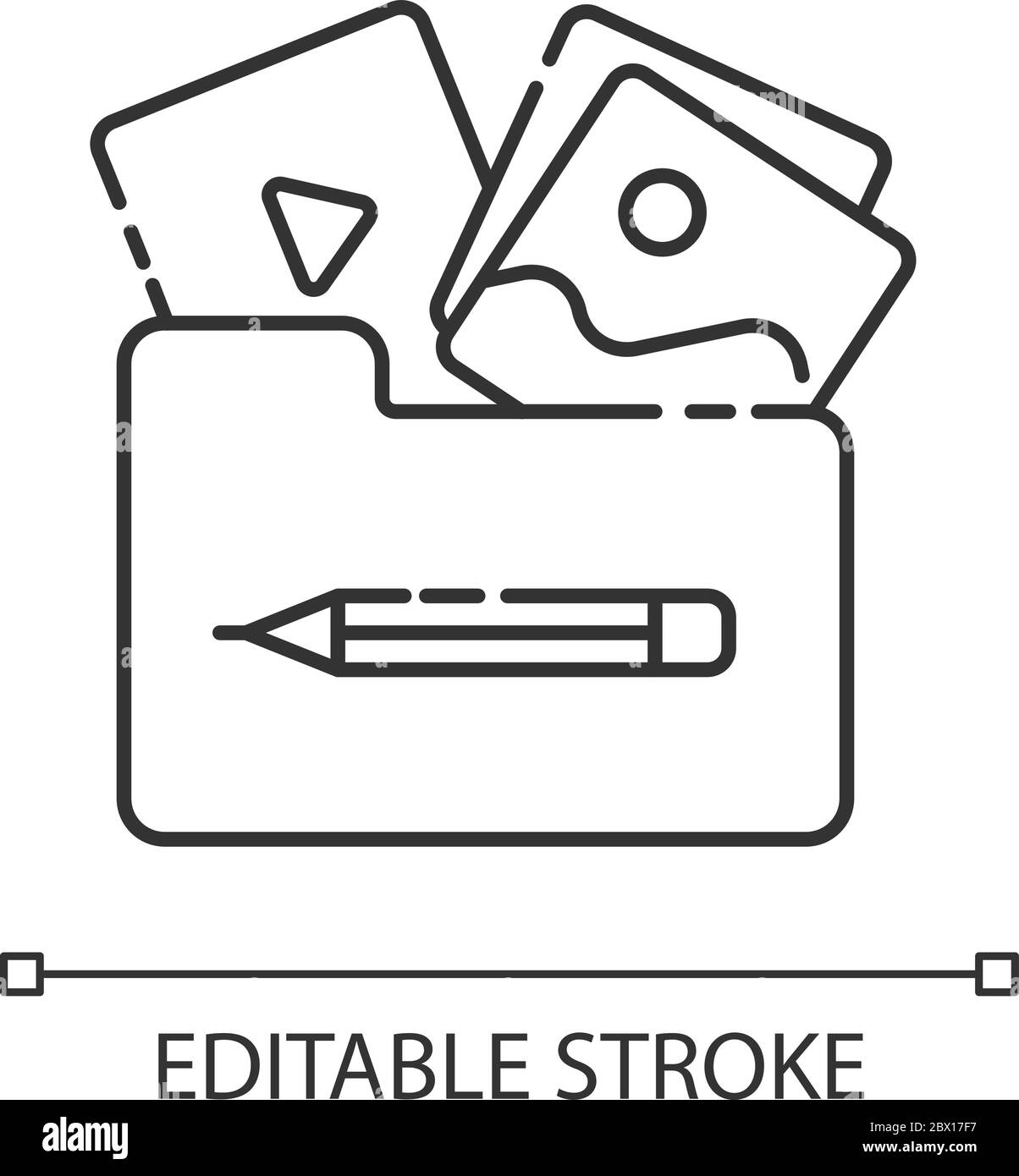 Portfolio pixel perfect linear icon. Images and photos in folder ...