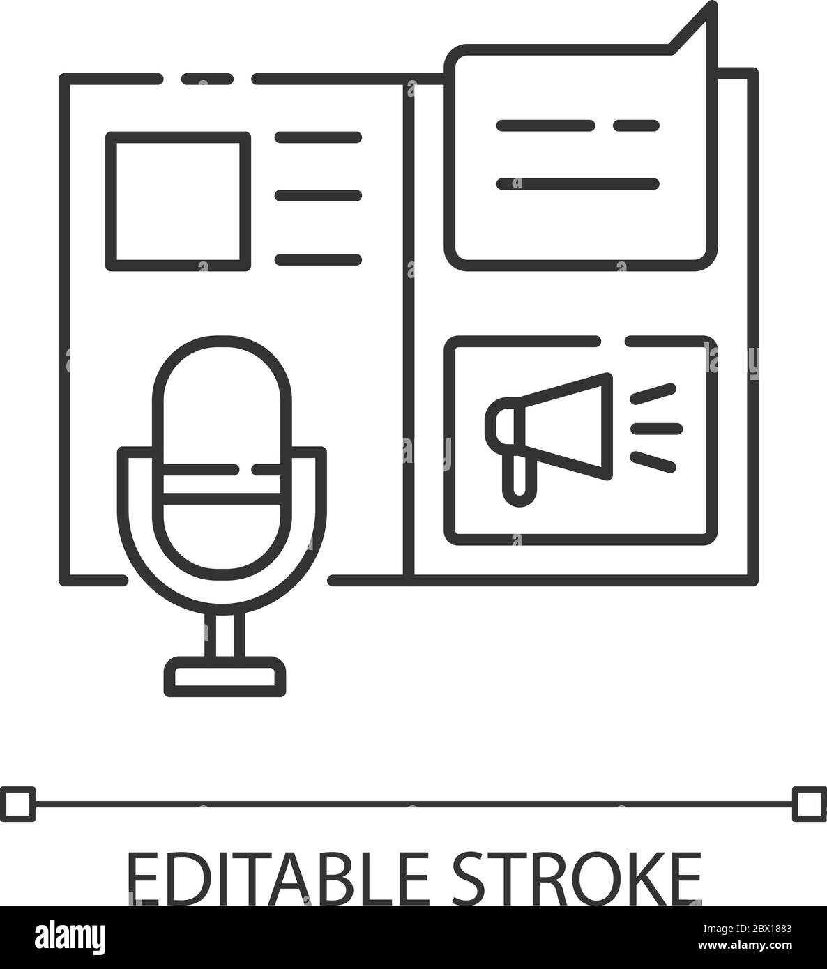 Press release pixel perfect linear icon. Promotion through announcement ...