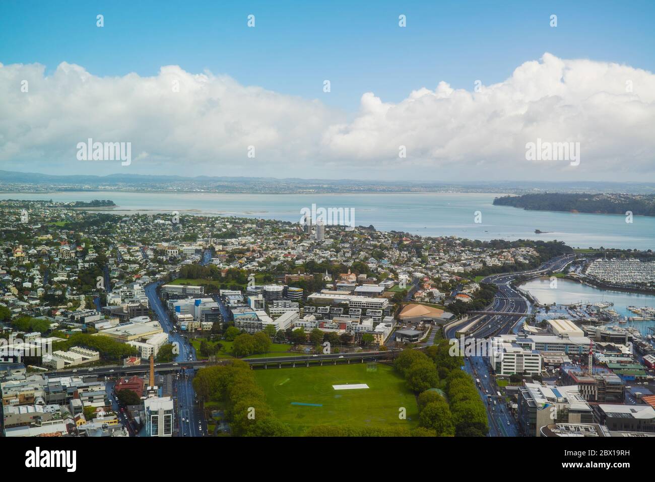 View over AUckland from the Sky Tower look out point on a sunny day in ...