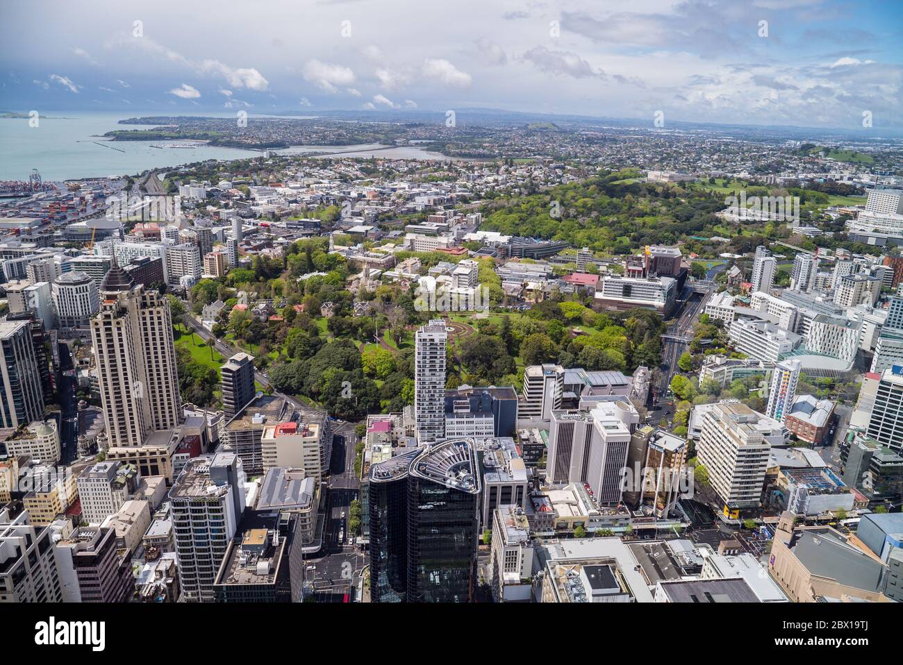 View over AUckland from the Sky Tower look out point on a sunny day in ...