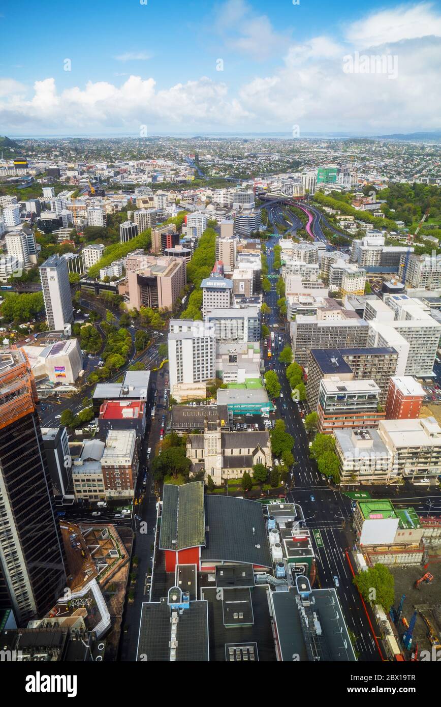 View over AUckland from the Sky Tower look out point on a sunny day in ...